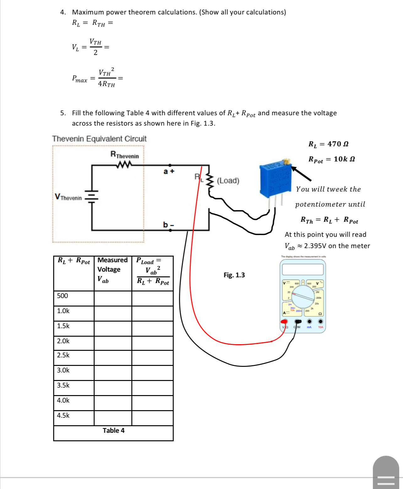 Solved Maximum power theorem calculations. (Show all your | Chegg.com