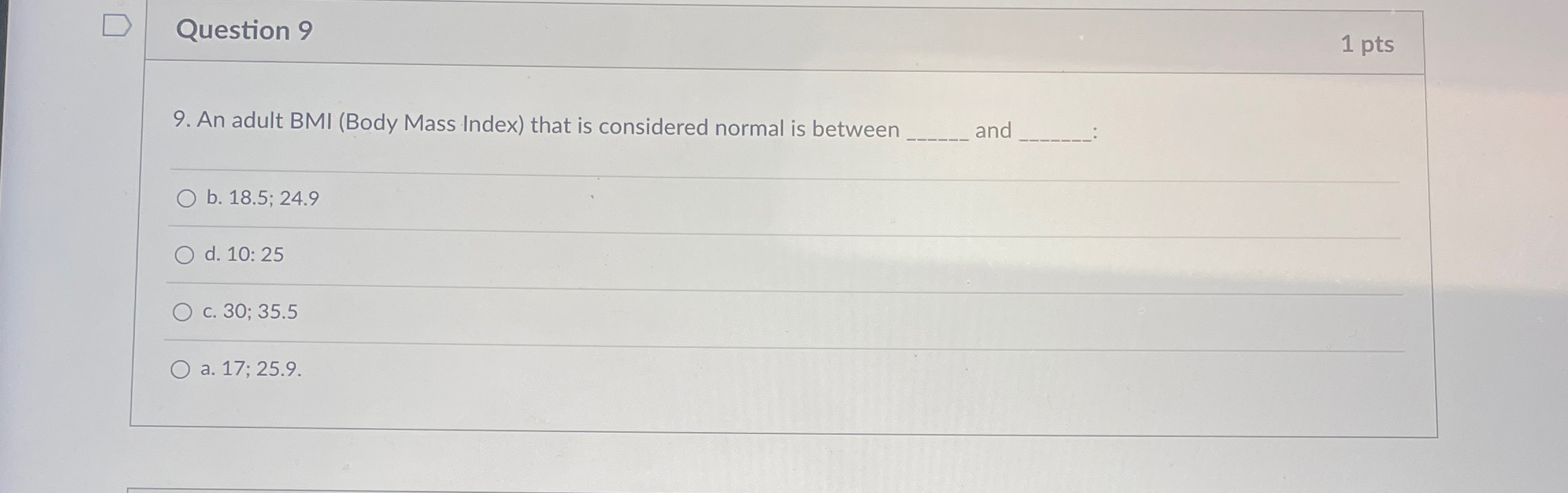Solved Question 91 ﻿pts9. ﻿An adult BMI (Body Mass Index) | Chegg.com