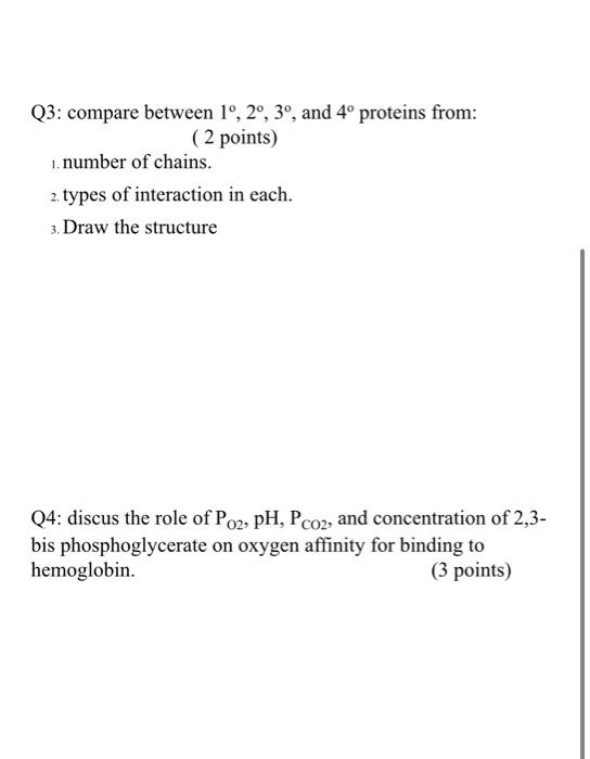 Solved Q3: compare between 1º, 2º, 3º, and 4° proteins from: | Chegg.com