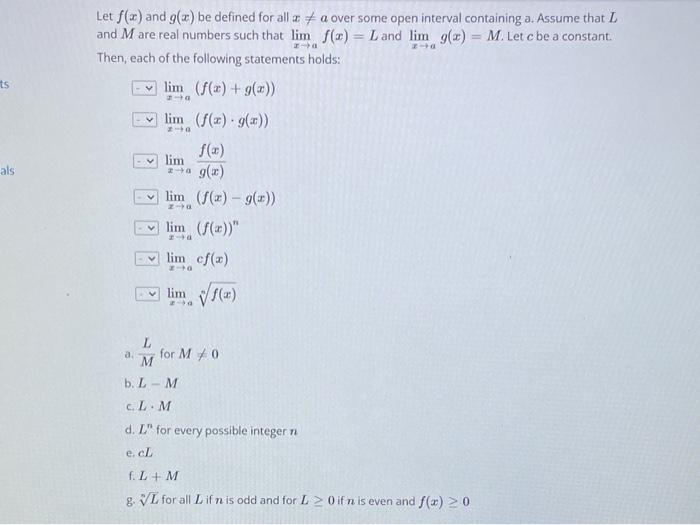 Solved Let f(x) and g(x) be defined for all x =a over some | Chegg.com