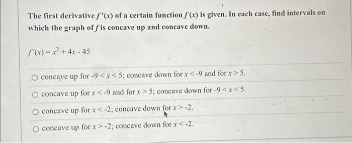 Solved The first derivative f'(x) of a certain function f(x) | Chegg.com