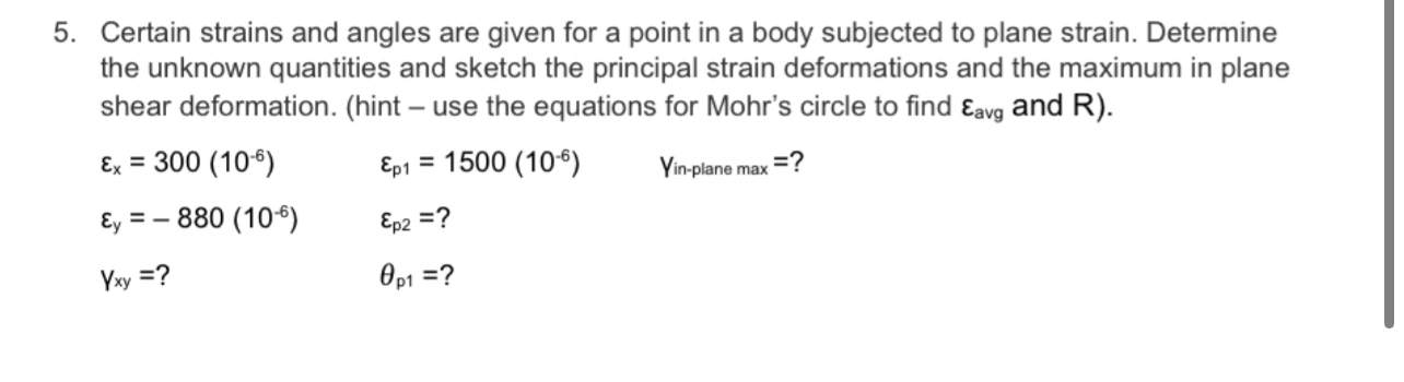 Solved Certain strains and angles are given for a point in a | Chegg.com