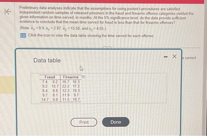 Solved Preliminary data analyses indicate that the | Chegg.com