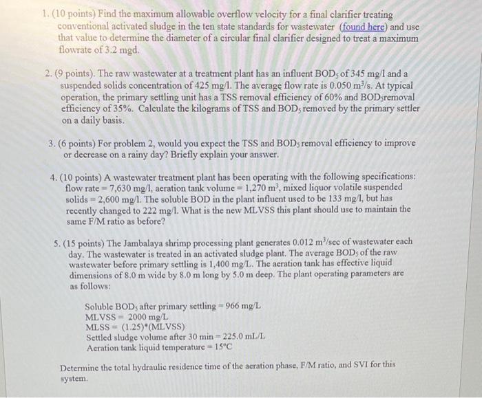 Solved 1. ( 10 points) Find the maximum allowable overflow | Chegg.com