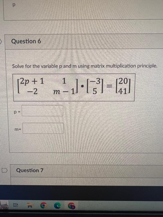 Solved Solve for the variable p and m using matrix | Chegg.com