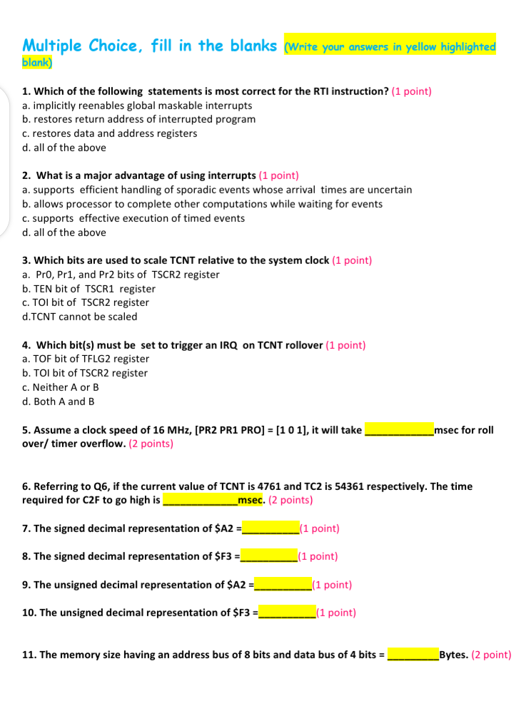 Solved Multiple Choice, fill in the blanks (Write your | Chegg.com