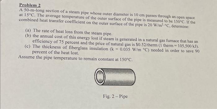 Solved Problem 2 A 50-m-long section of a steam pipe whose | Chegg.com