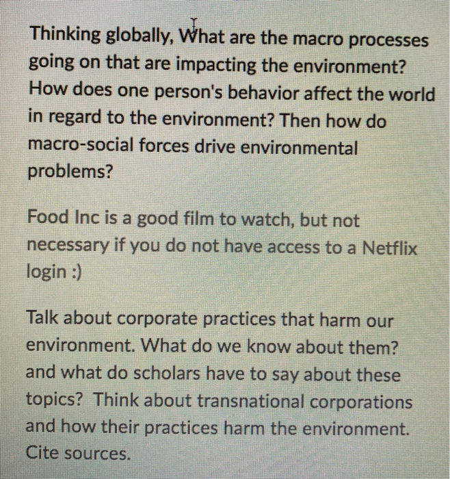 Solved Thinking globally, What are the macro processes going | Chegg.com