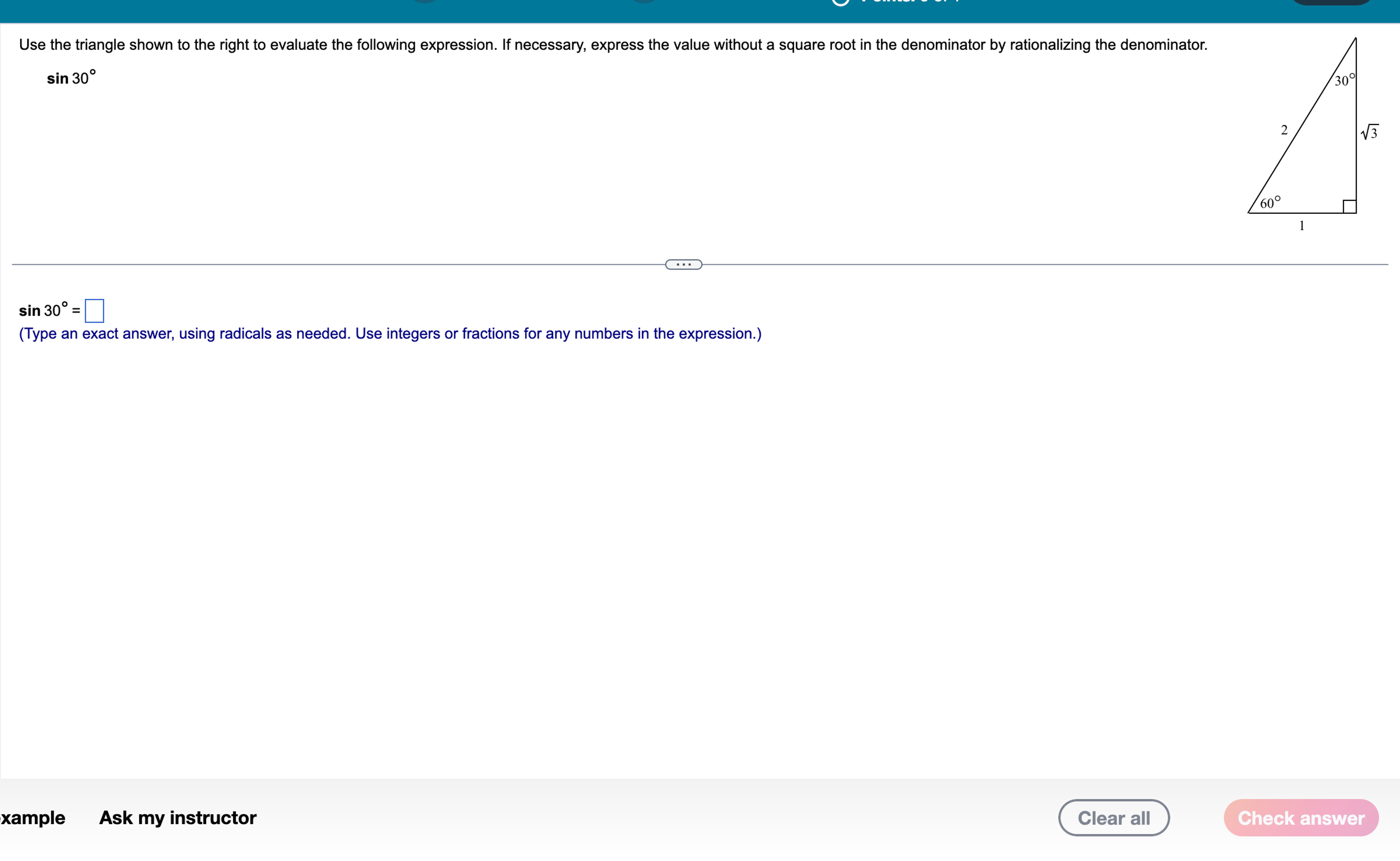 Solved Use the triangle shown to the right to evaluate the | Chegg.com