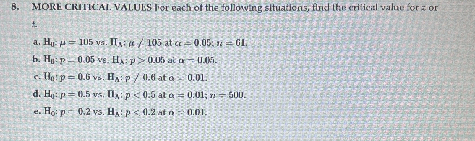 Solved MORE CRITICAL VALUES For each of the following | Chegg.com