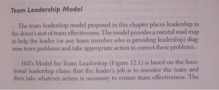 Solved Apply the Team Leadership Model to this case study. | Chegg.com