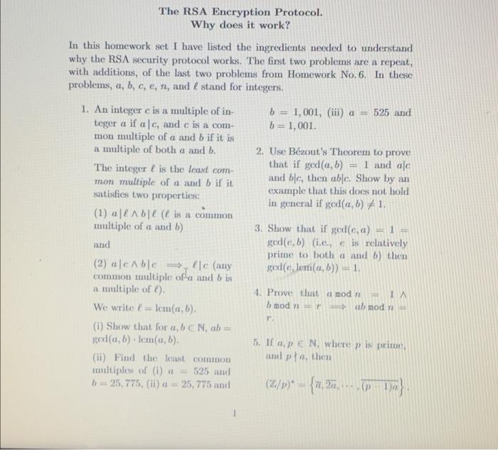 Solved The RSA Encryption Protocol. Why does it work? In | Chegg.com