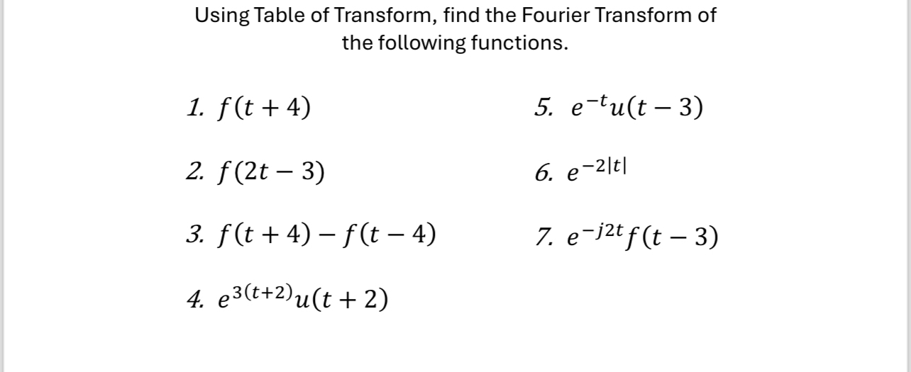 Solved Using Table of Transform, find the Fourier Transform | Chegg.com