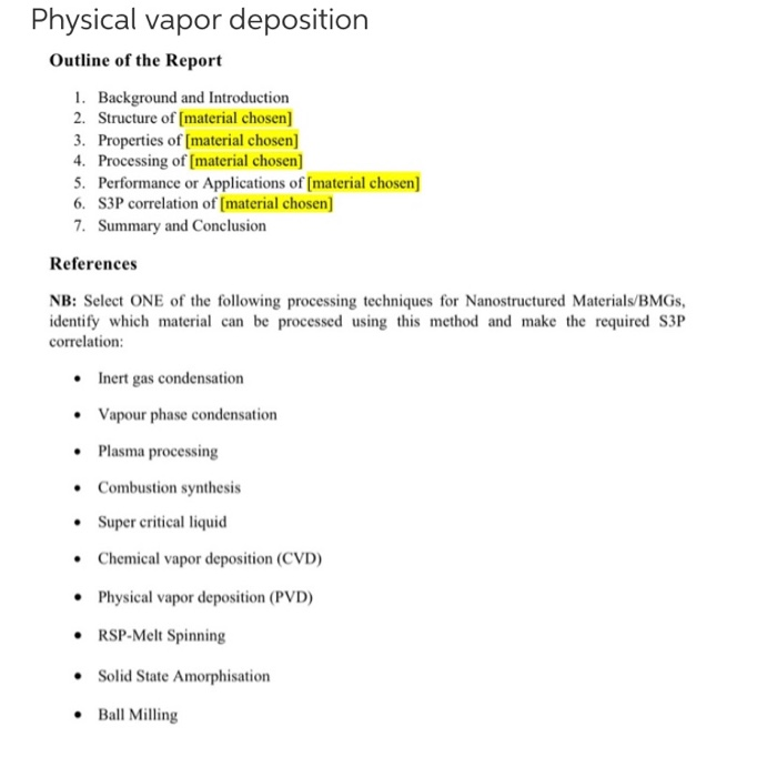 Solved Physical vapor deposition Outline of the Report 1. | Chegg.com