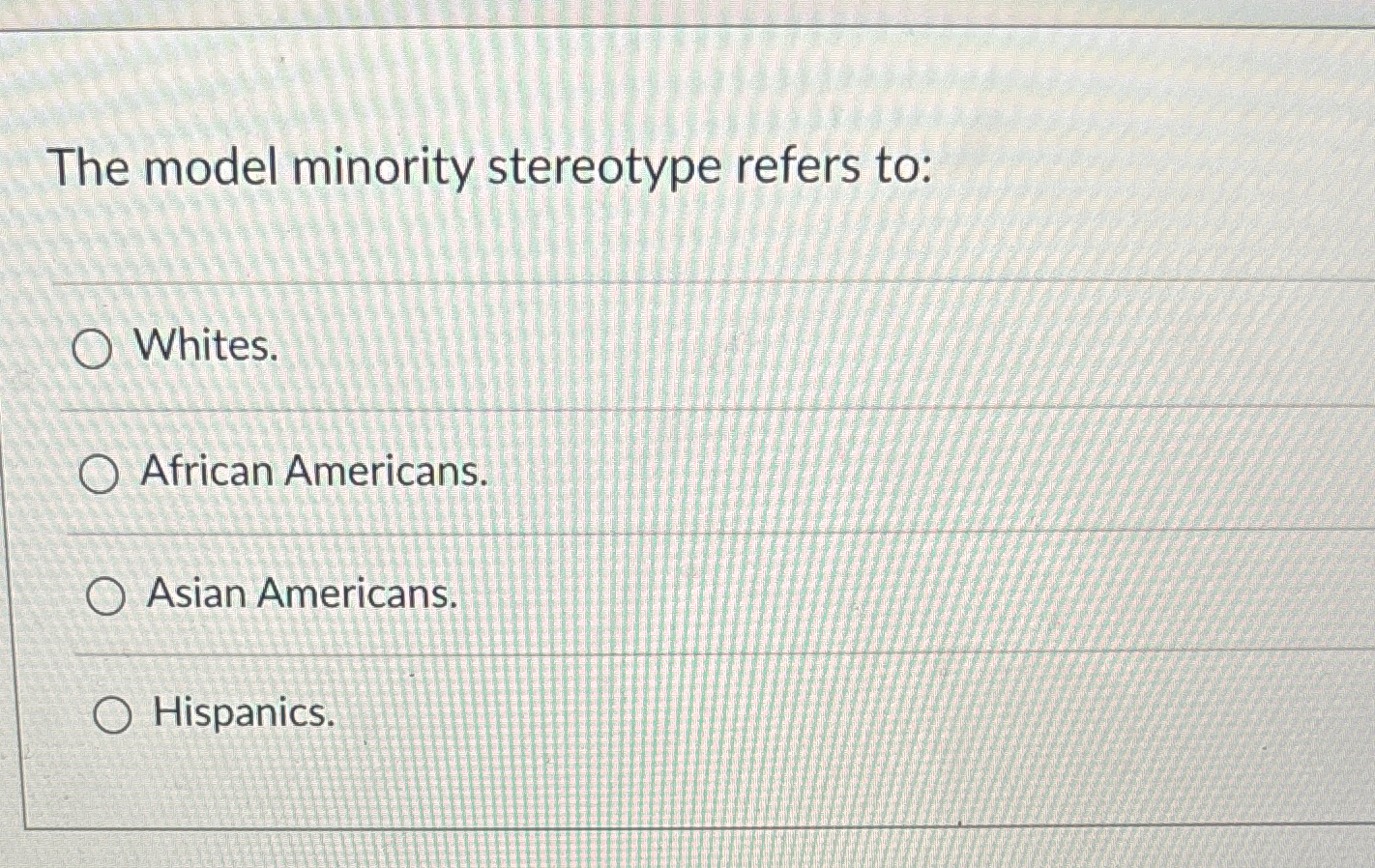 Solved The model minority stereotype refers | Chegg.com