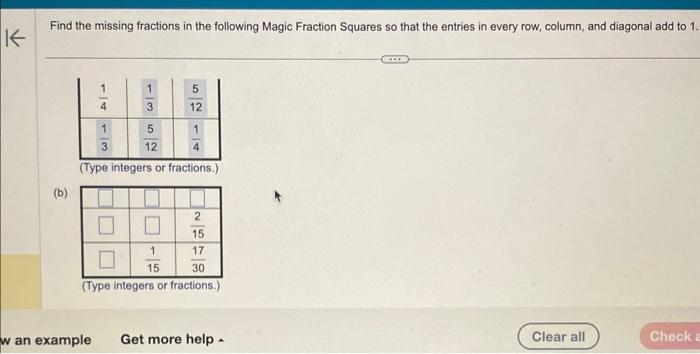 Solved Find the missing fractions in the following Magic | Chegg.com