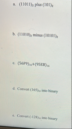 a. (11011)2 ﻿plus (101)2b. (11010)2 ﻿minus | Chegg.com
