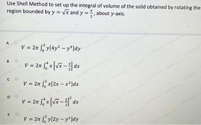 Solved Use Shell Method to set up the integral of volume of | Chegg.com