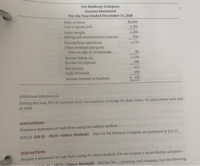 Solved E23.11 (LO 2) (SCF-Indirect Method) Condensed | Chegg.com
