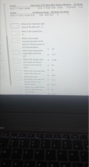 Solved What is the maximum data value of the data set? What | Chegg.com