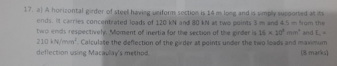 Solved A horizontal girder of steel having uniform section | Chegg.com