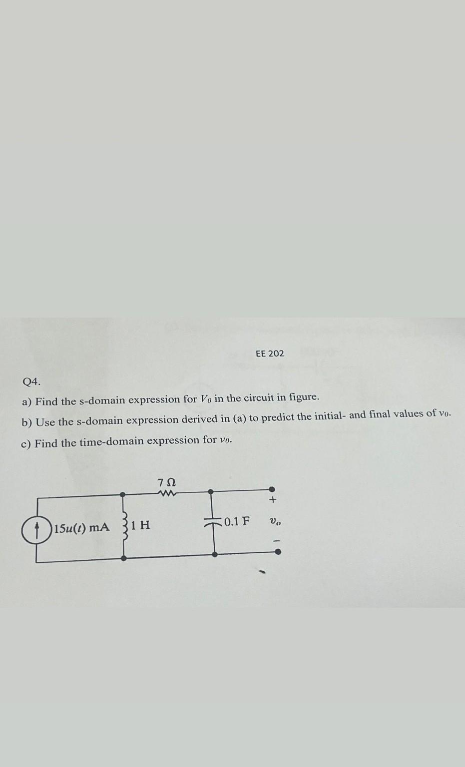 Solved Q4. a) Find the s-domain expression for V0 in the | Chegg.com