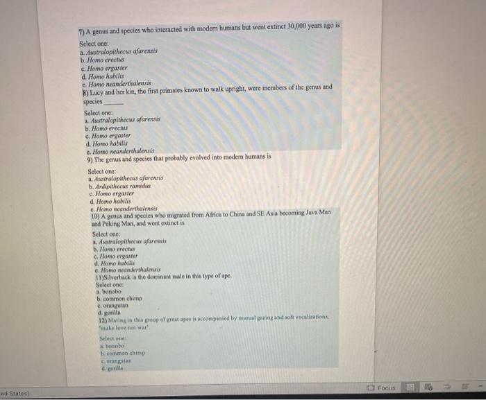 Solved 7) A genus and species who interacted with modem | Chegg.com