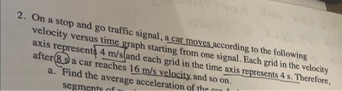 Solved 2. On a stop and go traffic signal, a car moves | Chegg.com