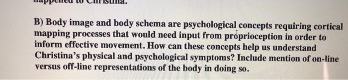 B) Body image and body schema are psychological | Chegg.com