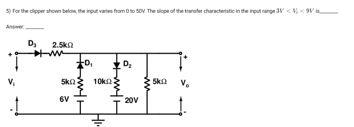 Solved 5)For the clipper shown below, the input varies from | Chegg.com