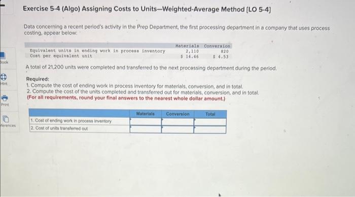 Solved Exercise 5-4 (Algo) Assigning Costs to | Chegg.com