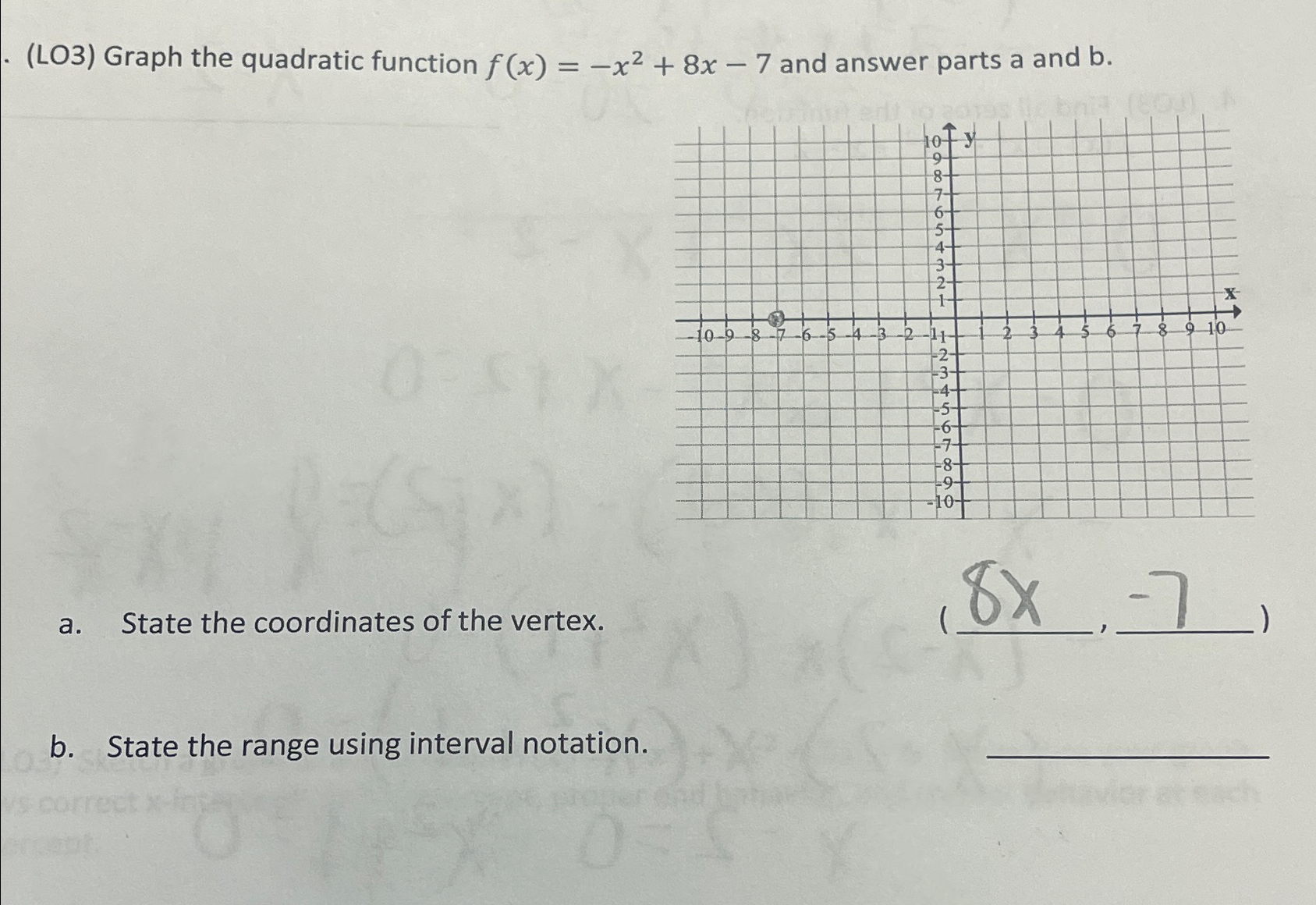 Solved Lo3 ﻿graph The Quadratic Function F X X2 8x 7