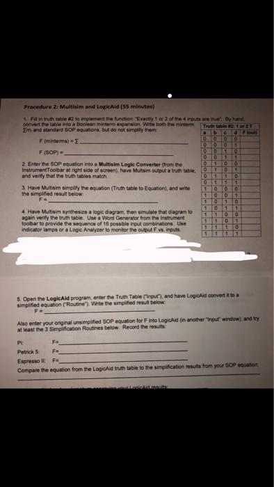 Solved Procedure 2. Multisim and LogicAid (55 minutes) 1. | Chegg.com