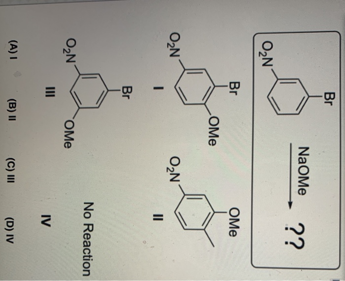 Solved Br NaoMe Br OMe OMe Br No Reaction O2N VOMe iv (A) | Chegg.com