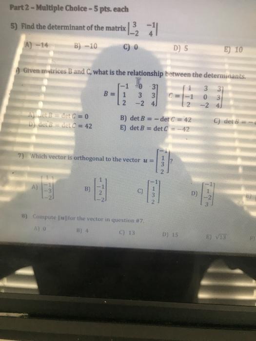 Solved Part 2 - Multiple Cholce - 5 pts. each 5) Find the | Chegg.com Solved Part 2 - Multiple Cholce - 5 pts. each 5) Find the | Chegg.com