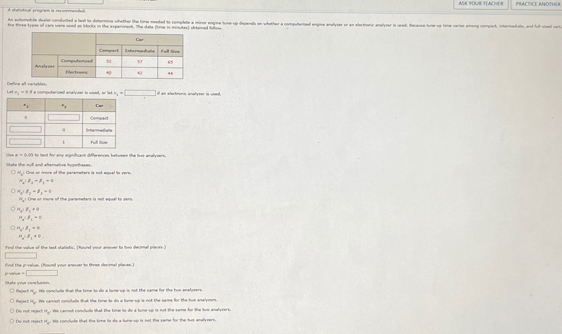Solved A statistical program is recommended. the three types | Chegg.com