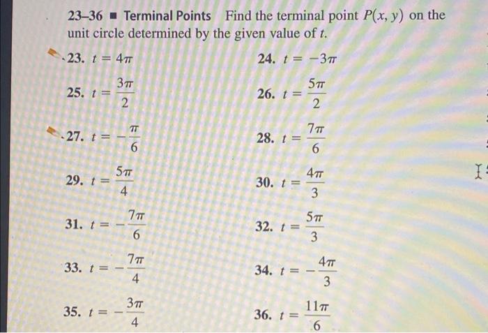 Solved 23–36 Terminal Points Find the terminal point P(x, y) | Chegg.com