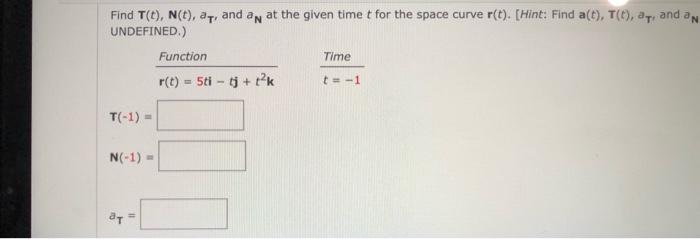 Solved Find T(t),N(t),aT, and aN at the given time t for the | Chegg.com