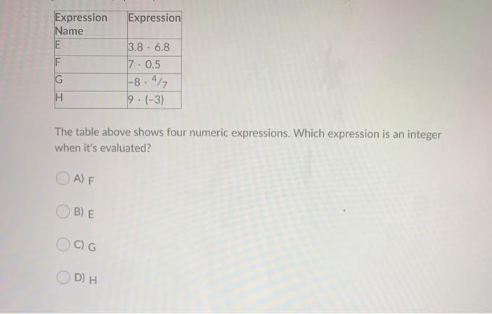 Solved Expression Expression Name E F G H 38 68 7 05 8 7149