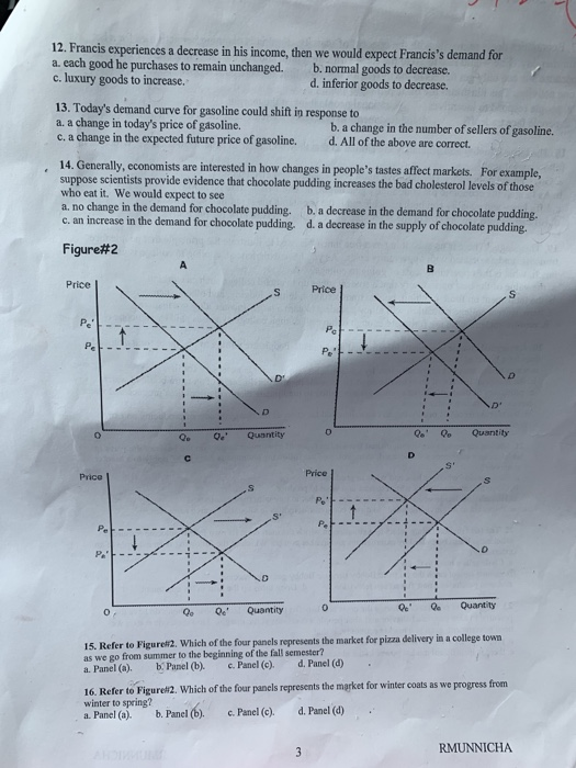Solved 12. Francis experiences a decrease in his income, | Chegg.com