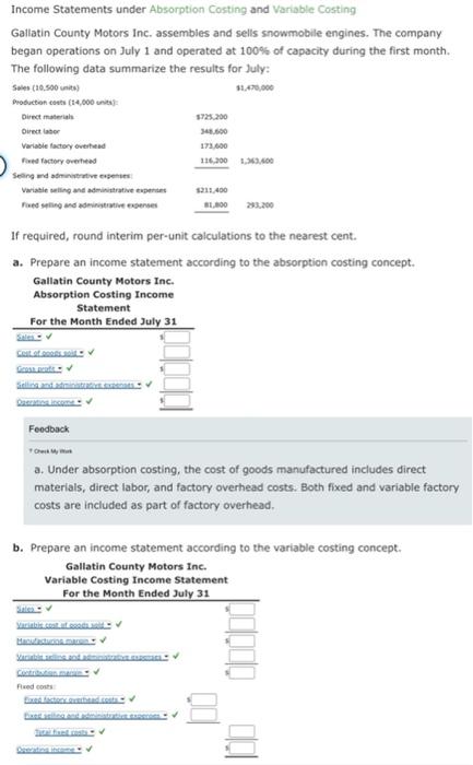 Solved Absorption Costing Income Statement On October 31, | Chegg.com