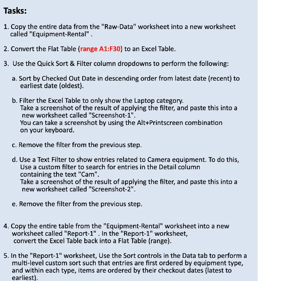 Tasks: 1. Copy the entire data from the "Raw-Data" | Chegg.com