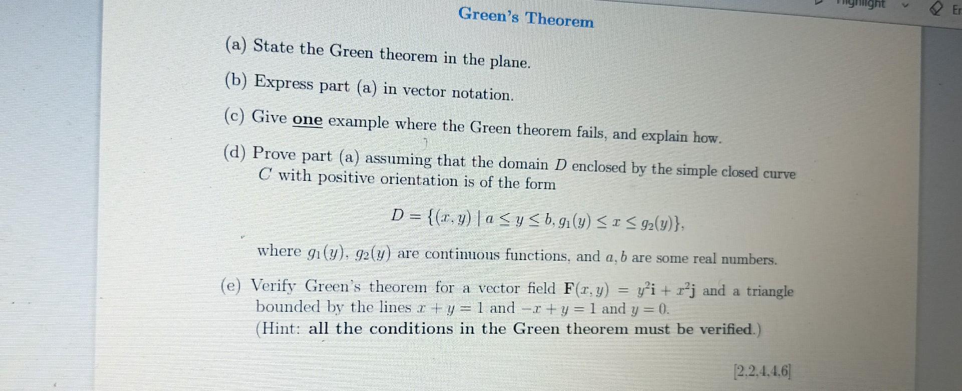 Solved (a) State the Green theorem in the plane. (b) Express | Chegg.com