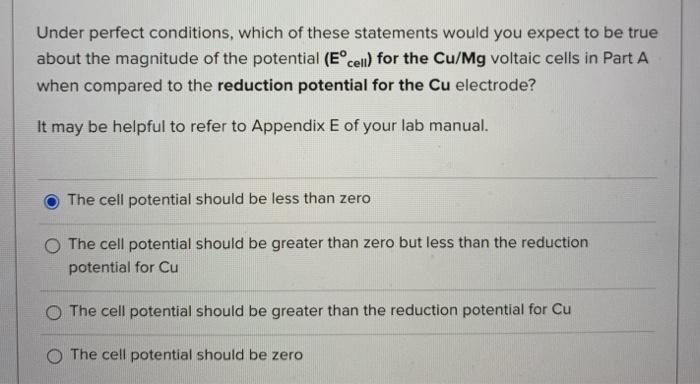 Solved Under perfect conditions, which of these statements | Chegg.com