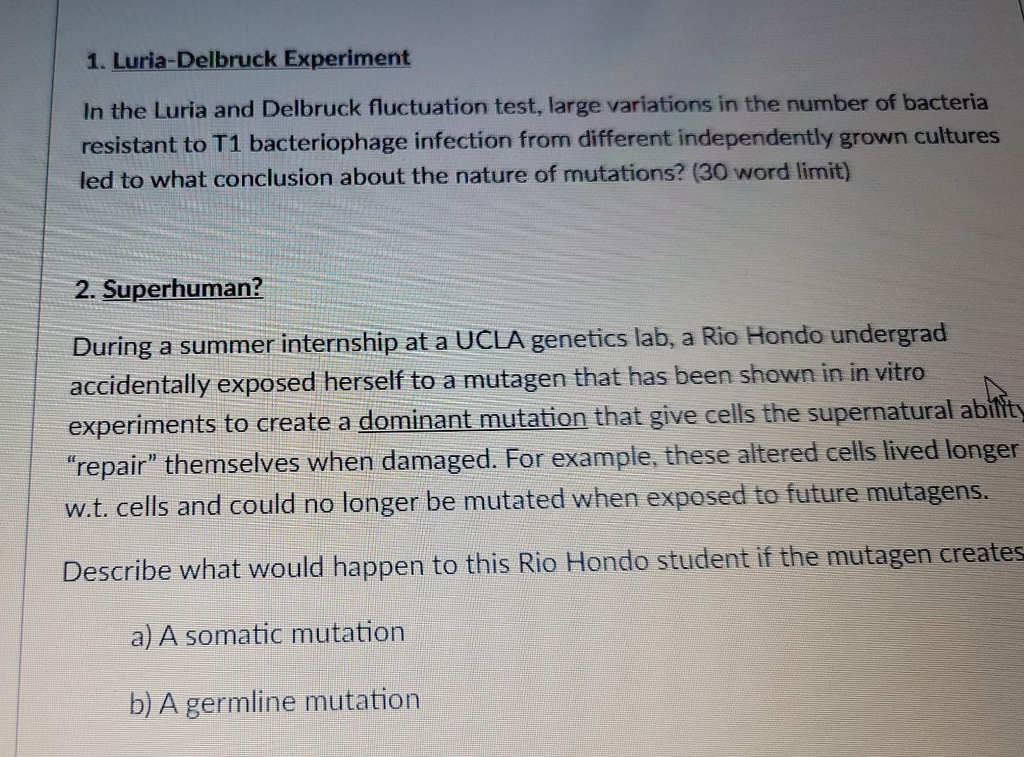 Solved 1. Luria-Delbruck Experiment In the Luria and | Chegg.com