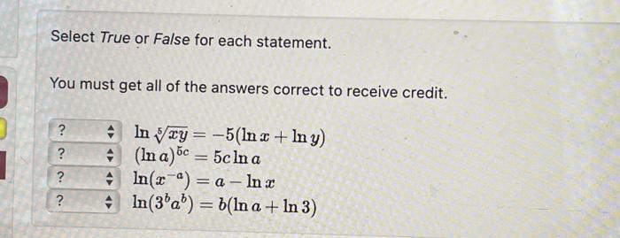 Solved Select True or False for each statement. You must get | Chegg.com