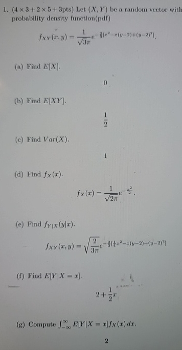 Solved (4×3+2×5+3pts) ﻿Let (x,Y) ﻿be a random vector with | Chegg.com