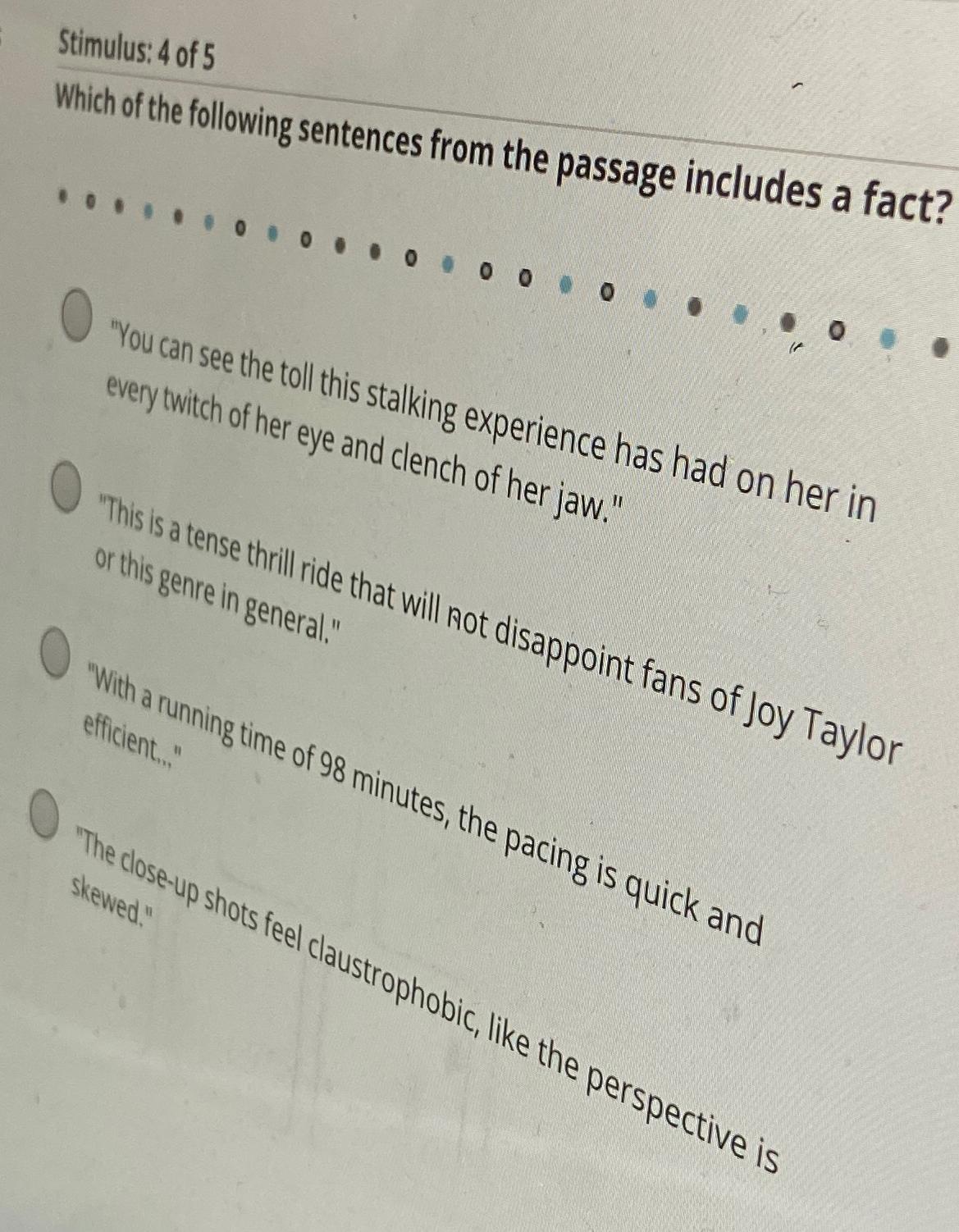 Solved Stimulus: 4 ﻿of 5Which of the following sentences | Chegg.com