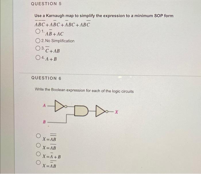 Solved Use a Karnaugh map to simplify the expression to a | Chegg.com