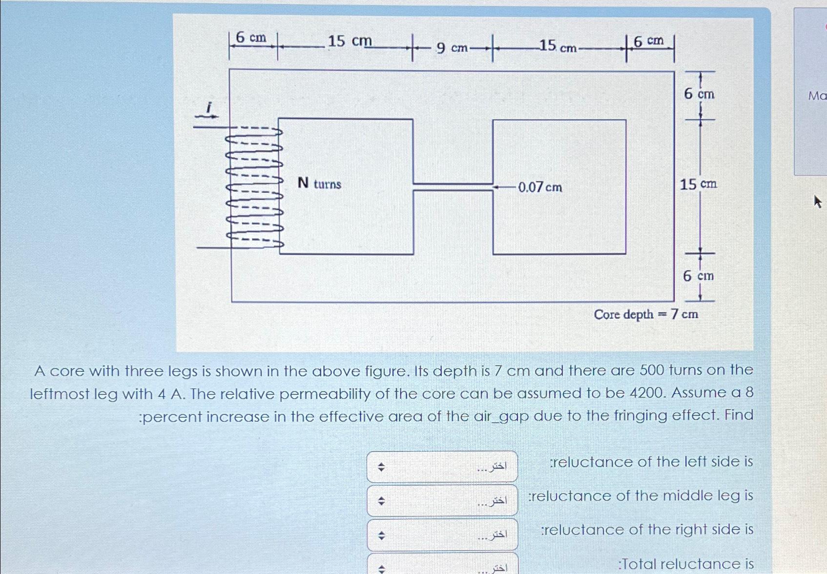Solved A core with three legs is shown in the above figure. | Chegg.com